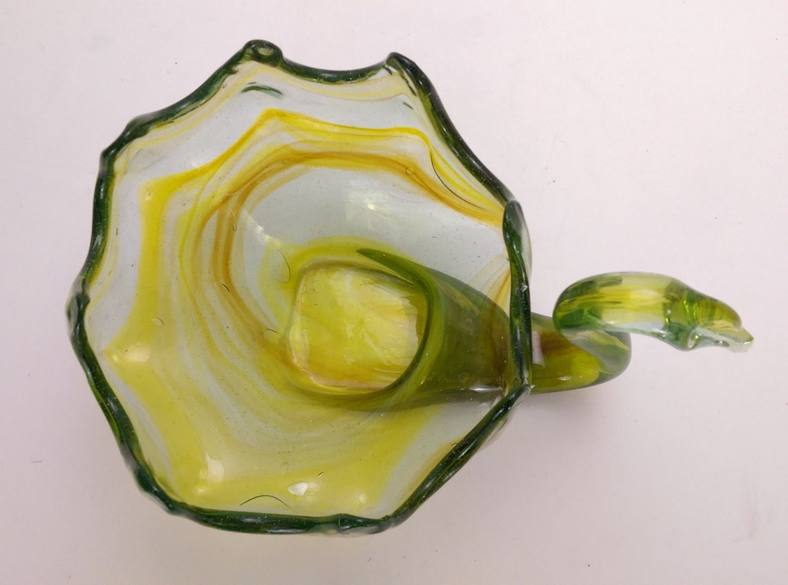 Large Slag Glass Hand Blown Art Glass Swan Green Yellow and | Etsy