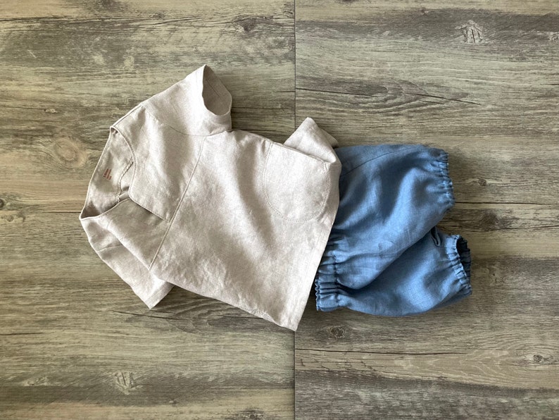 Boy Linen Outfit Natural Linen Shirt and Light Blue Bloomers - Etsy ...