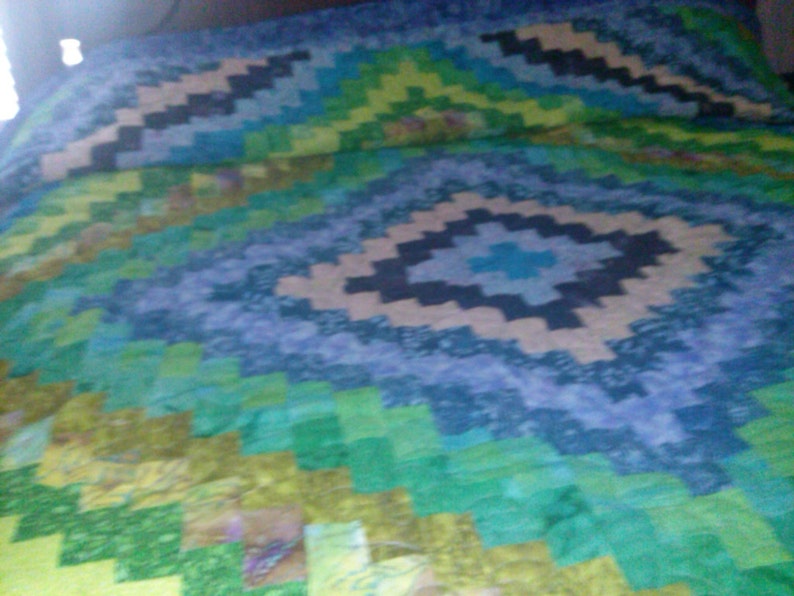 Batik Blue/green Quilt Made From the Quick Trip Pattern - Etsy
