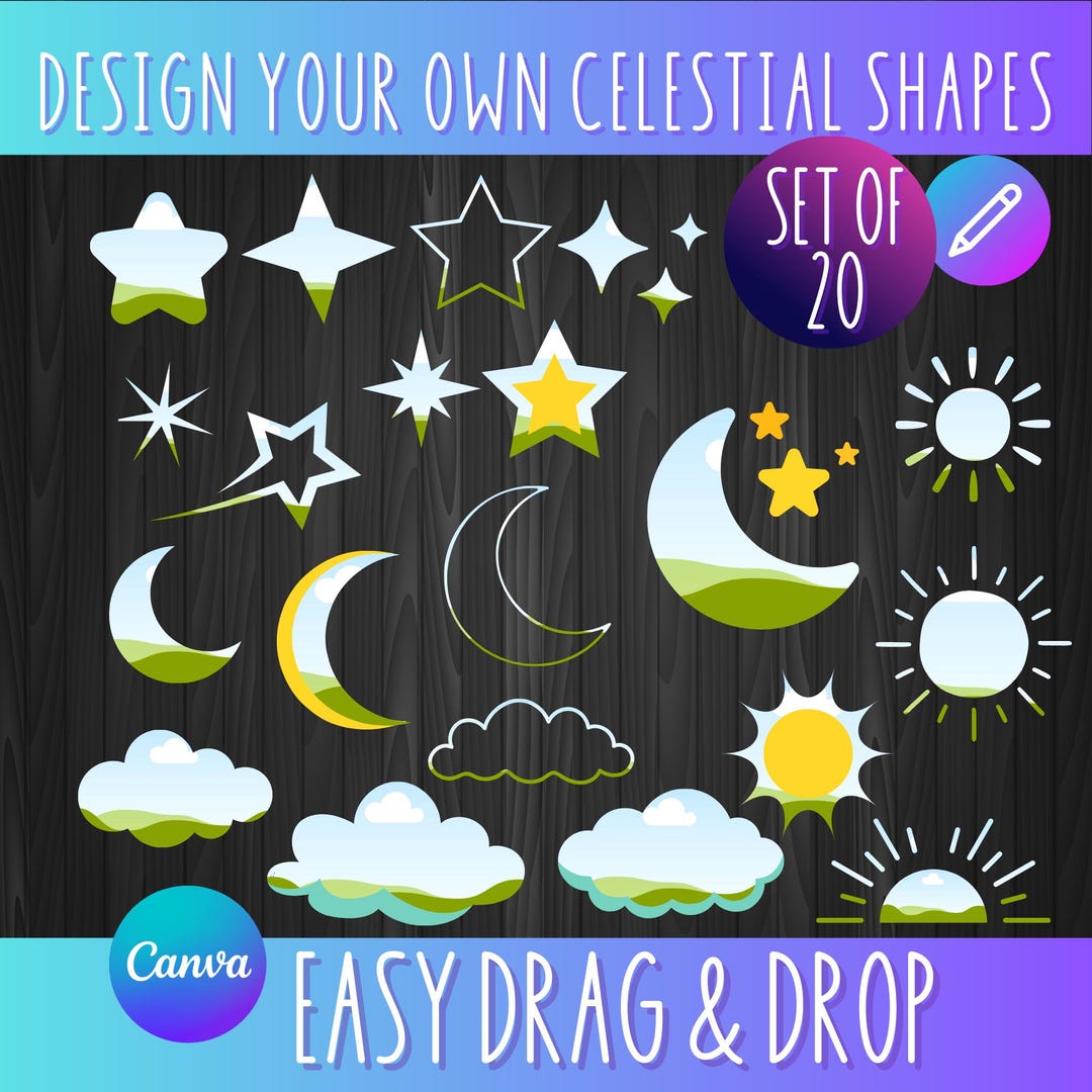 Celestial Canva Frame Templates: Customizable Star, Moon, Sun & Cloud ...