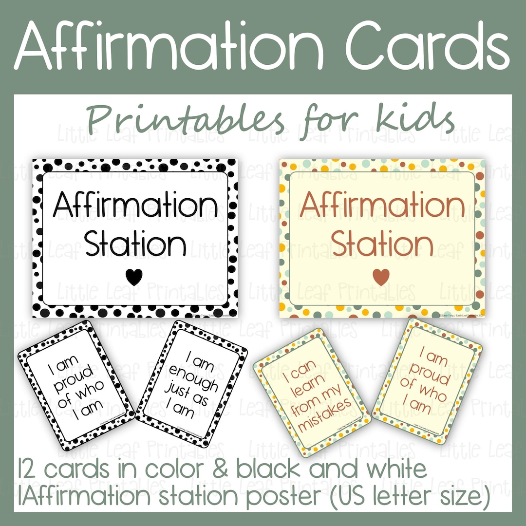 Positive Affirmation Cards for Kids | 12 Printable Affirmation Cards ...