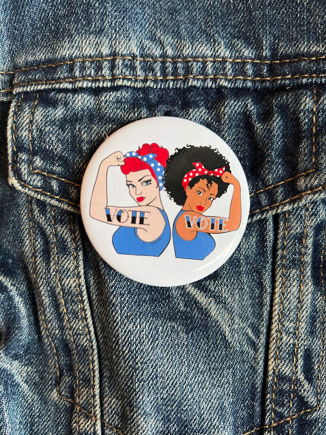 Large Vote Button With Rosie the Riveter, Yes We Cam Black Women Vote ...