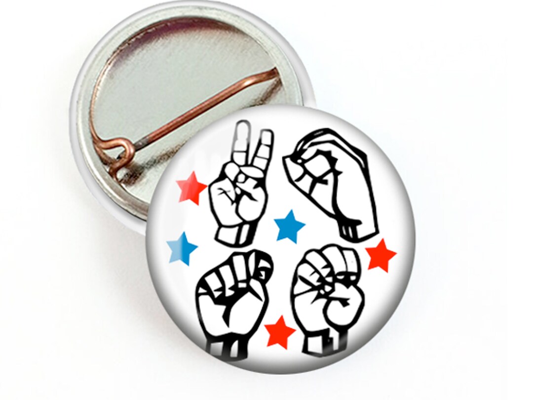 Sign Language Vote Button, Mini ASL Deaf Voter Pin in American Sign ...