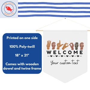 American Sign Language ASL Welcome Hanging Cloth Pennant Flag, Custom ...