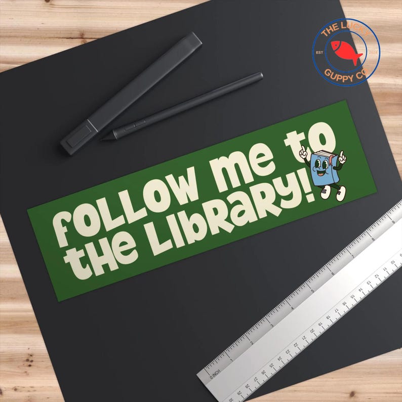 Follow Me to the Library Bumper Sticker, Retro Book Lover Magnet - Etsy