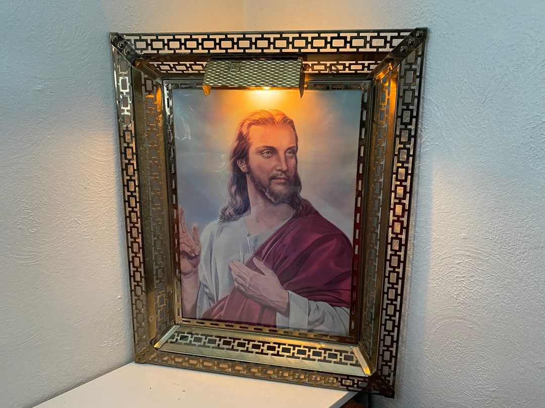 Vintage 1940s Lighted Jesus Portrait Metal Frame - Etsy