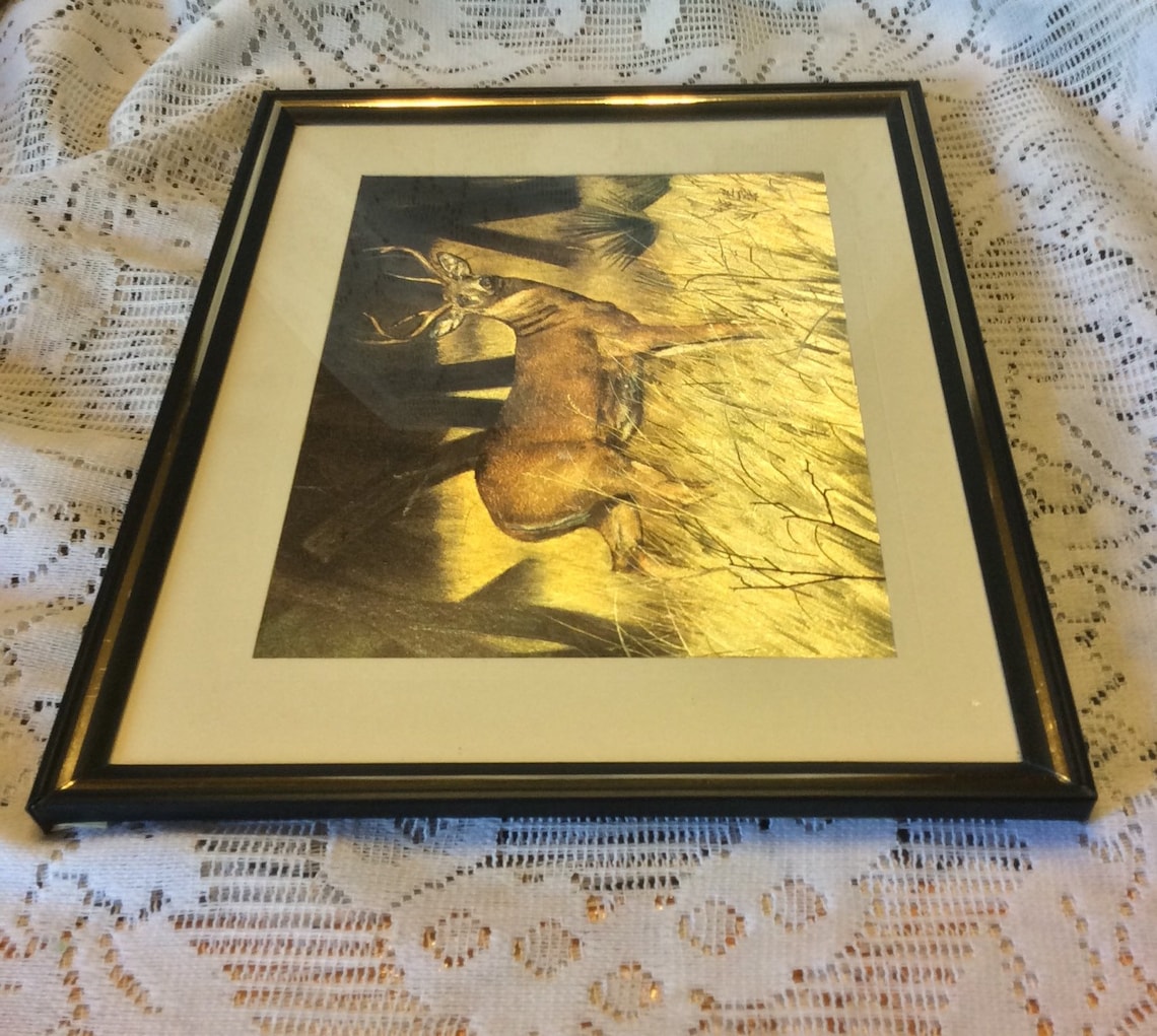 Vintage Foiled Etching Deer With Antlers Buck in the Woods. - Etsy