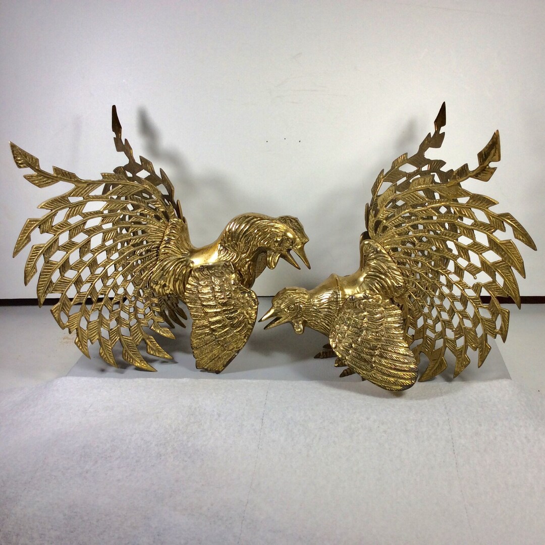 Vintage Pair Set of Solid Brass Chickens - Etsy