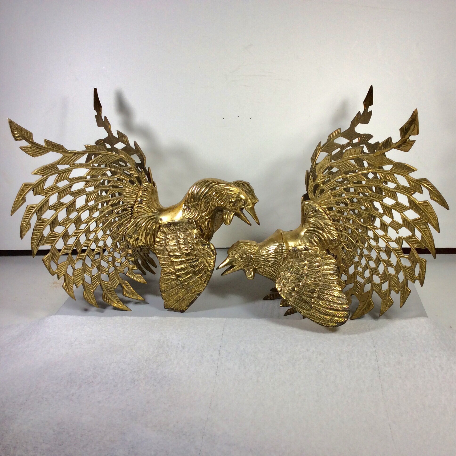 Vintage Pair Set of Brass Fighting Roosters Chickens Bookends - Etsy ...
