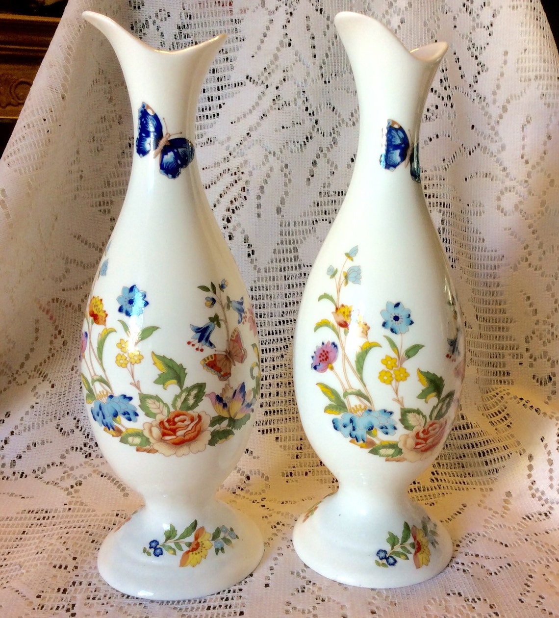 Vintage Aynsley English Bone China Set Of Vases Cottage Etsy