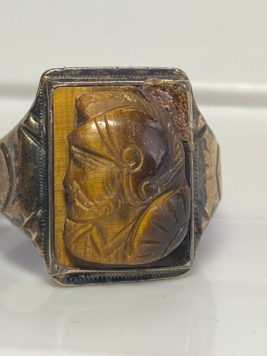 Vintage Sterling Silver and Gold Tigers Eye Roman Soldier Ring - Etsy