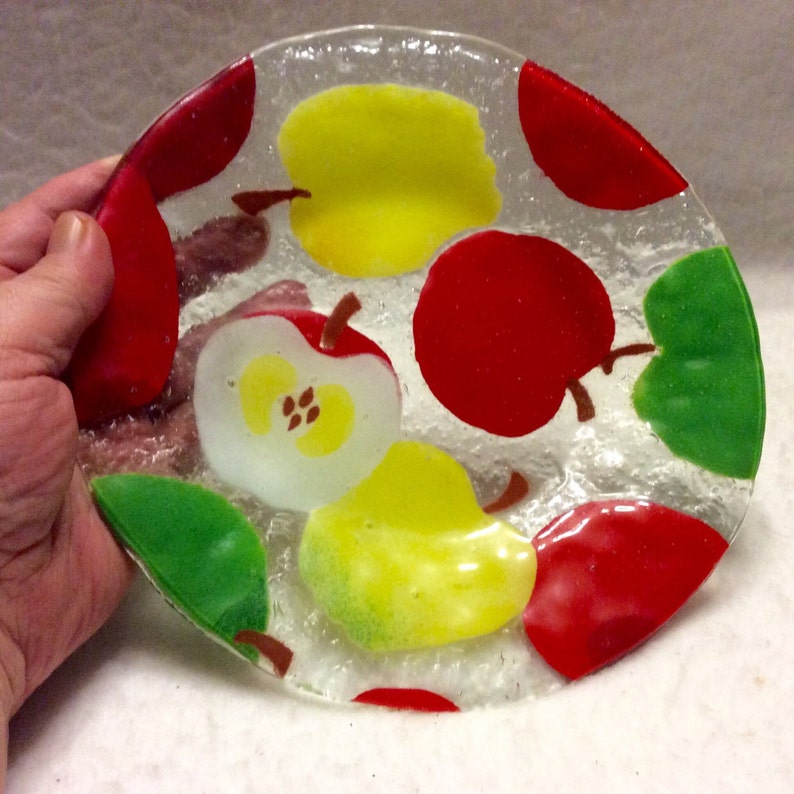 SALE Anne C. Ross Fused Glass Plate With Apples Decor. - Etsy