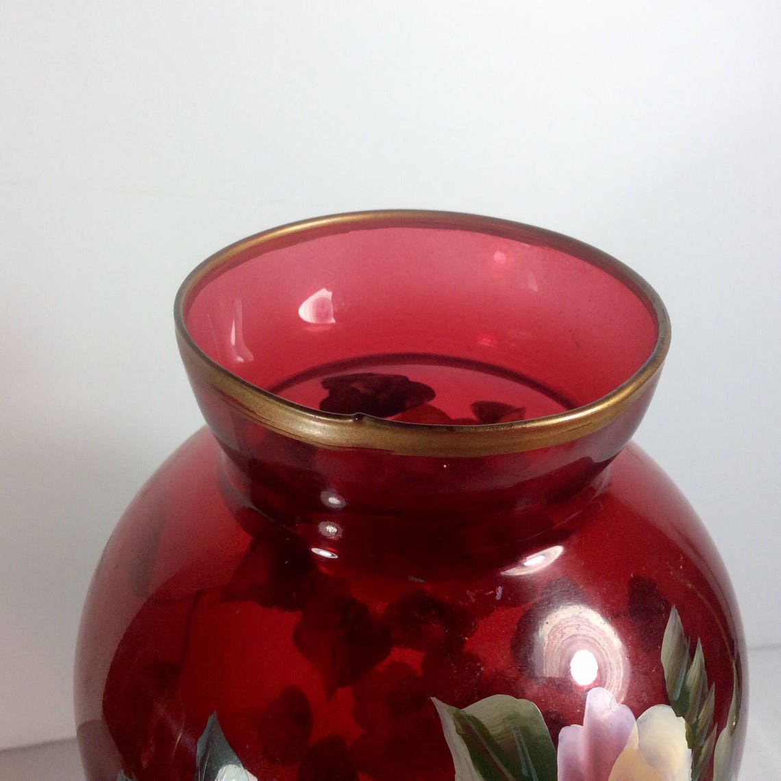 Vintage Hand Painted Cranberry Red Tinted Glass Vase. - Etsy