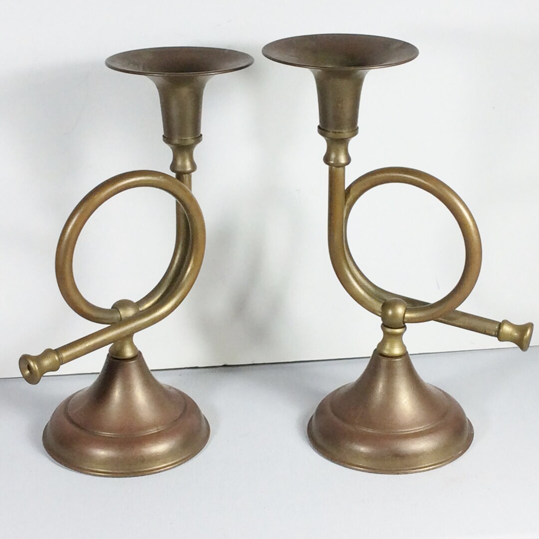 Bugle Shaped Candle Stick Holders. Metal Vintage 1940s - Etsy