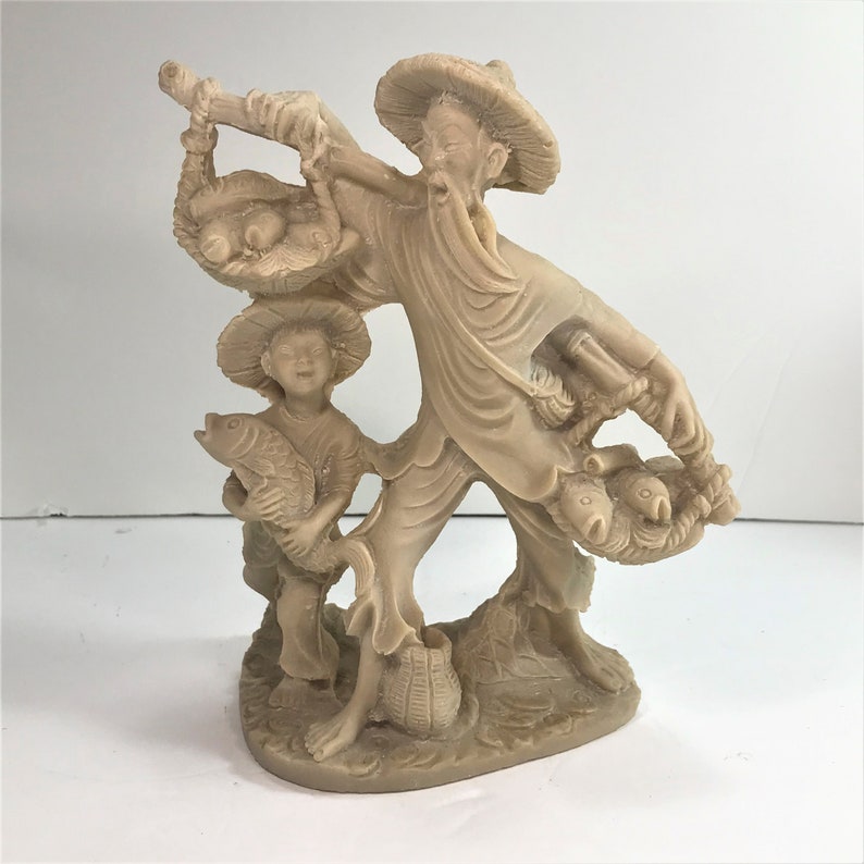 Vintage Chinese Fisherman and Boy Resin Figurine - Etsy