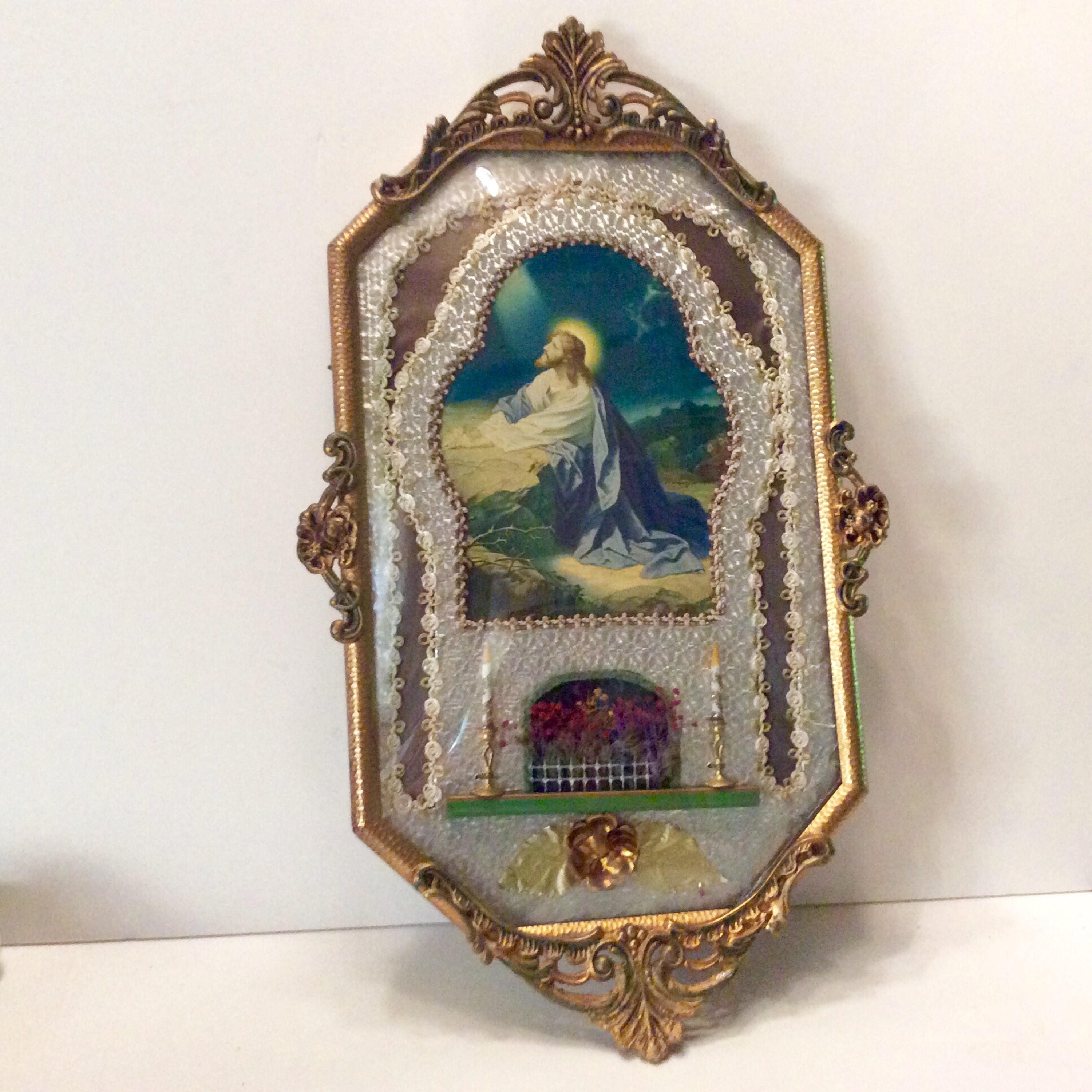 Sale Antique Bubble Convex Glass Collage Jesus at Gethsemane Print ...