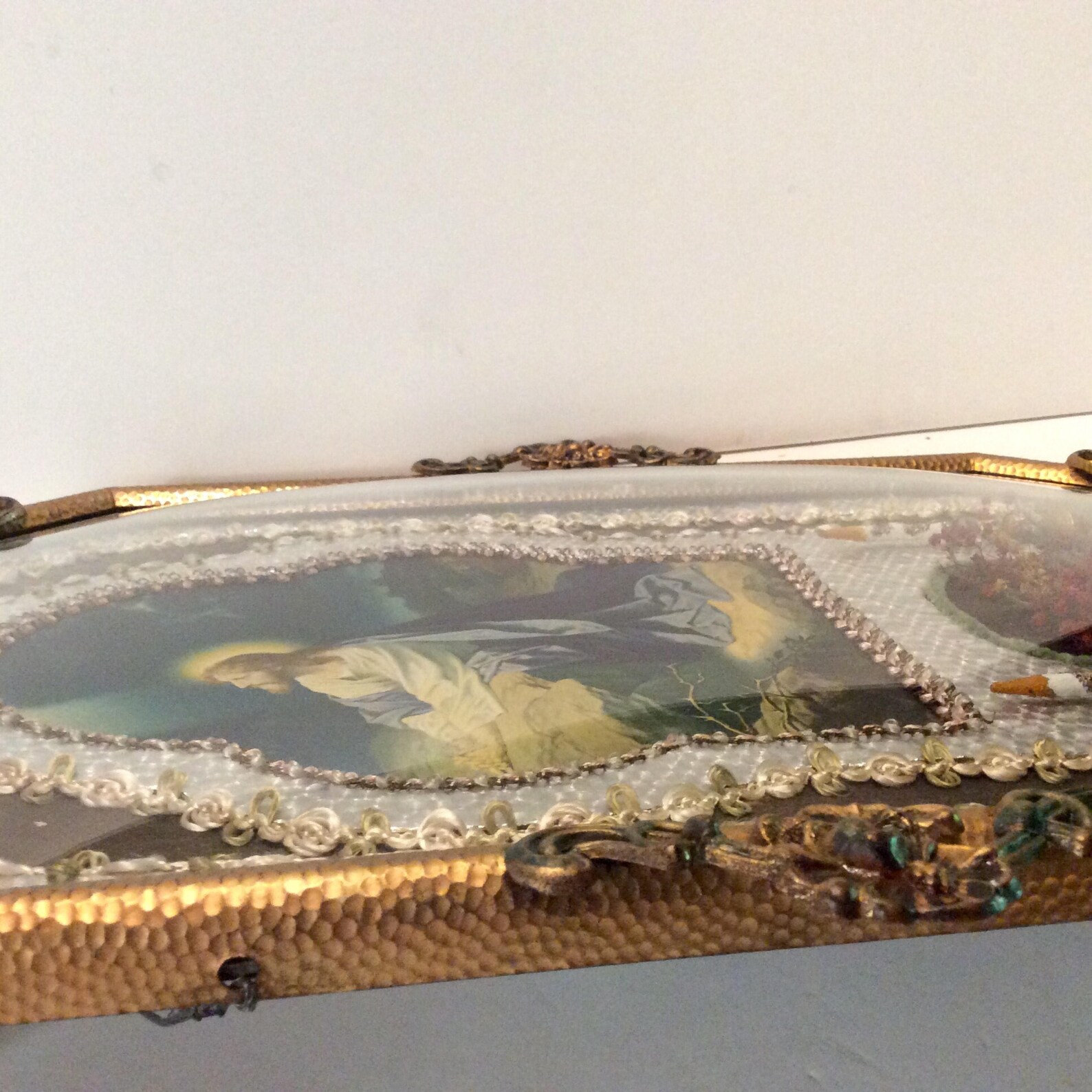 Sale Antique Bubble Convex Glass Collage Jesus at Gethsemane Print ...