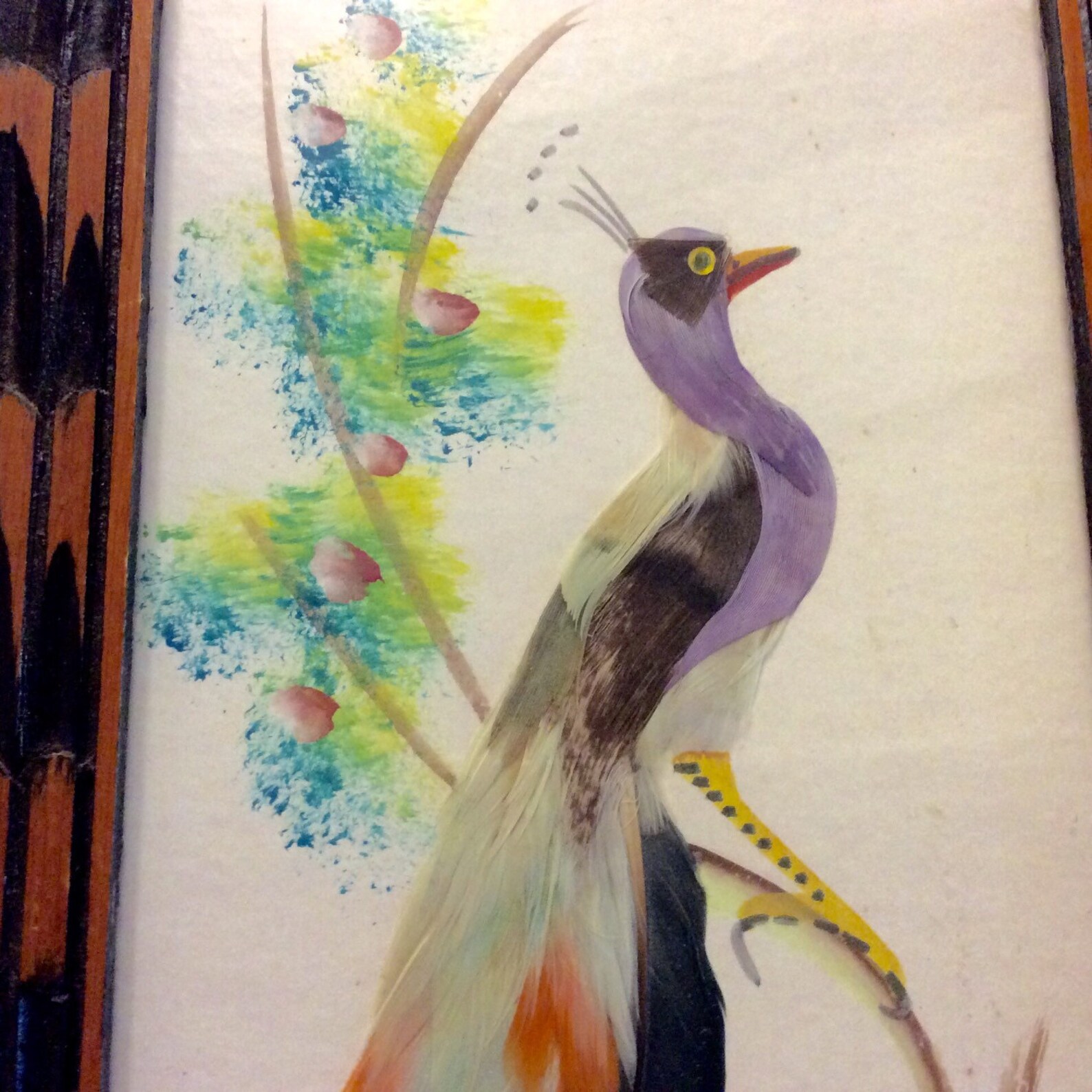 Hand Painted Acrylic and Bird Feathers Collage Mosaic Made in - Etsy