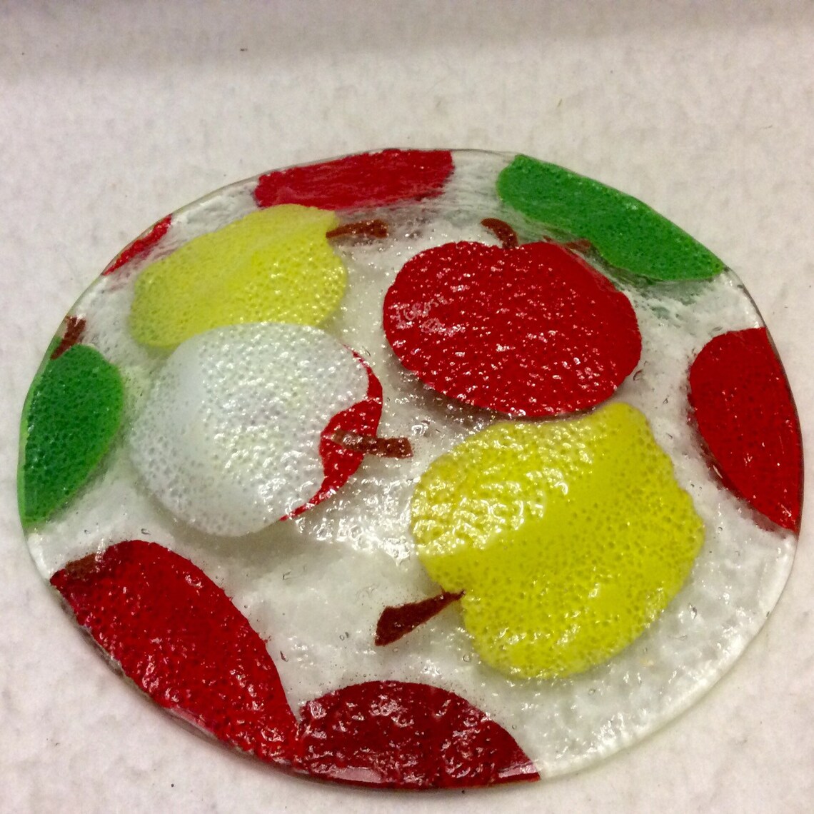 SALE Anne C. Ross fused glass plate with apples decor. | Etsy