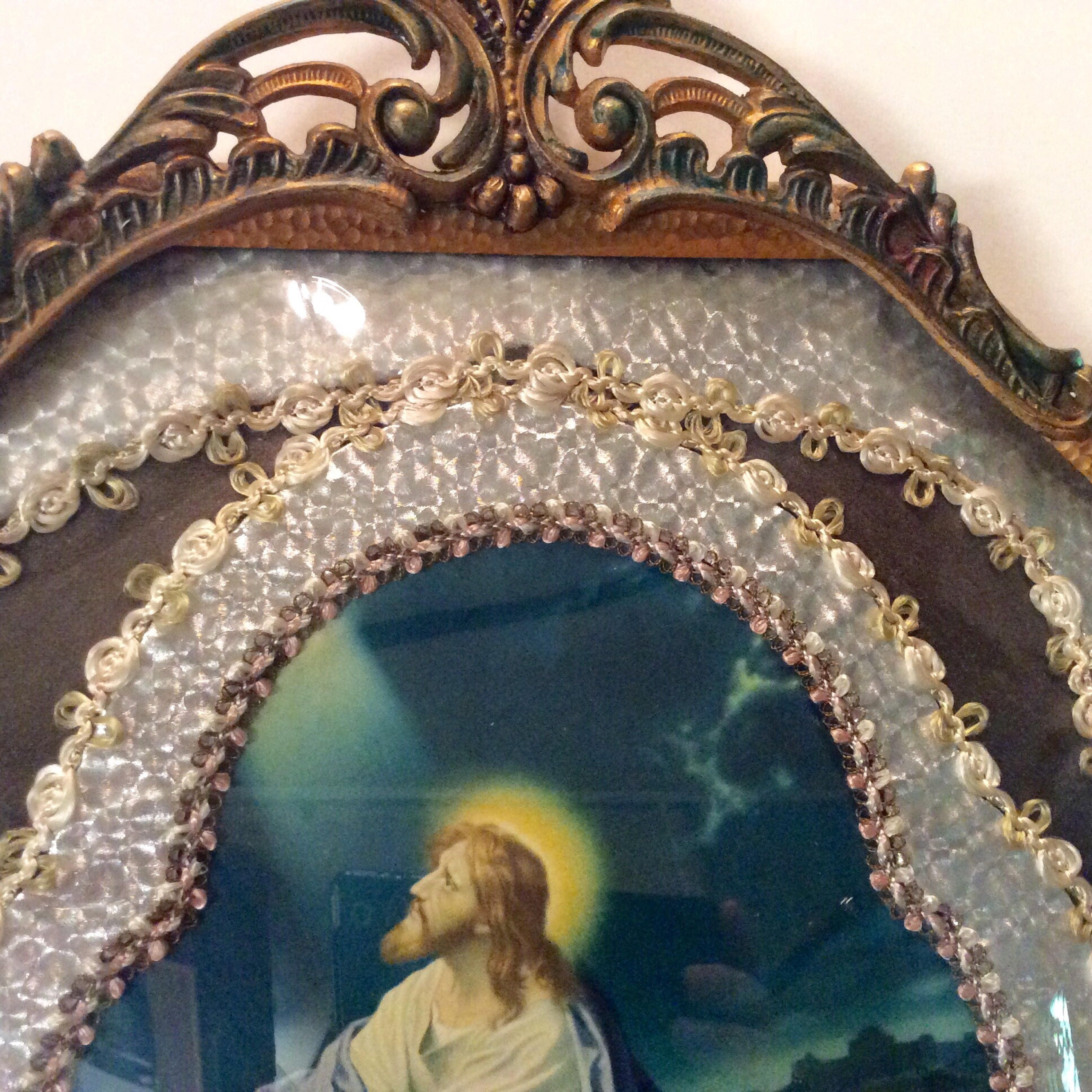 Sale Antique Bubble Convex Glass Collage Jesus at Gethsemane Print ...