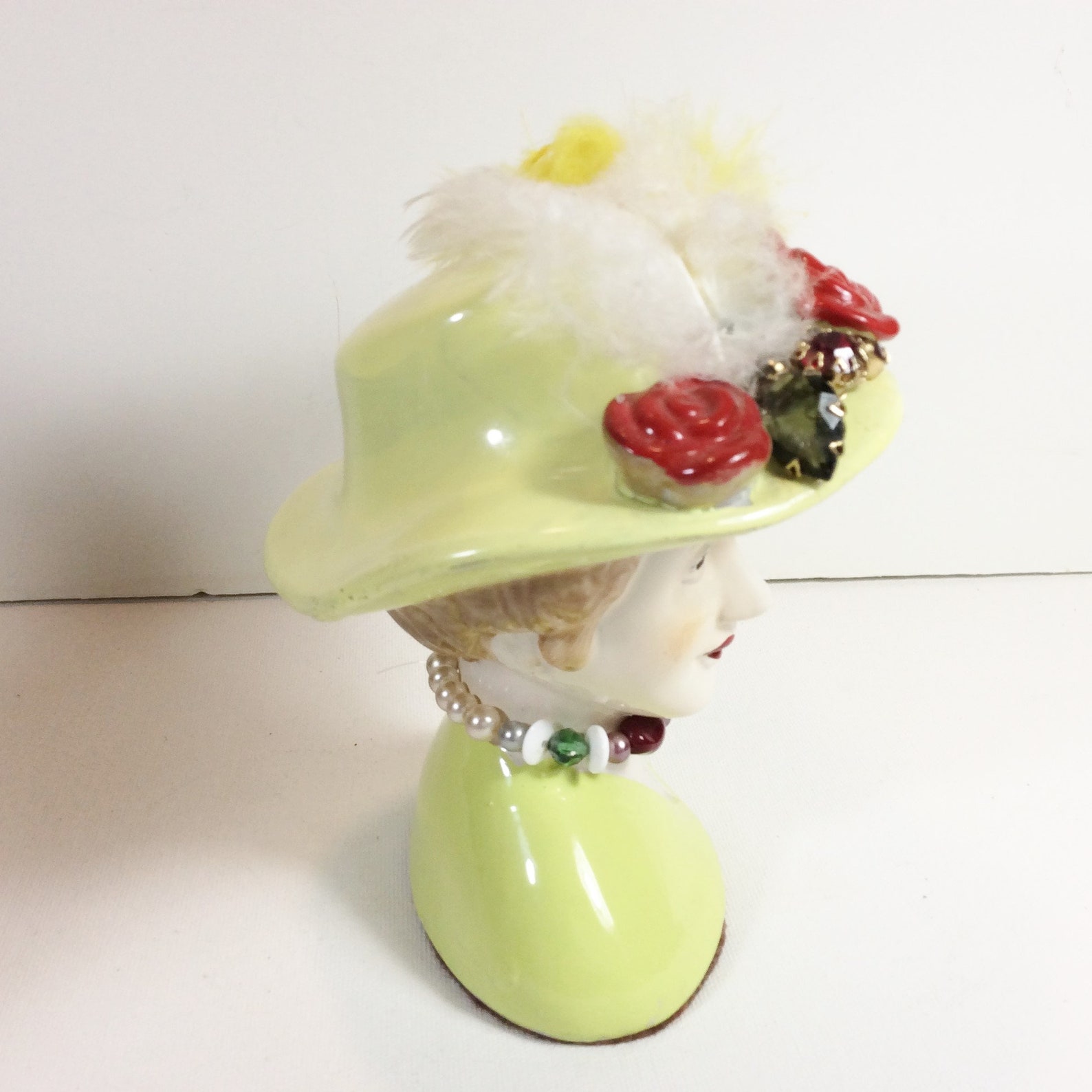 Vintage Ceramic Ladies Head Feathers Jewels Figurine - Etsy
