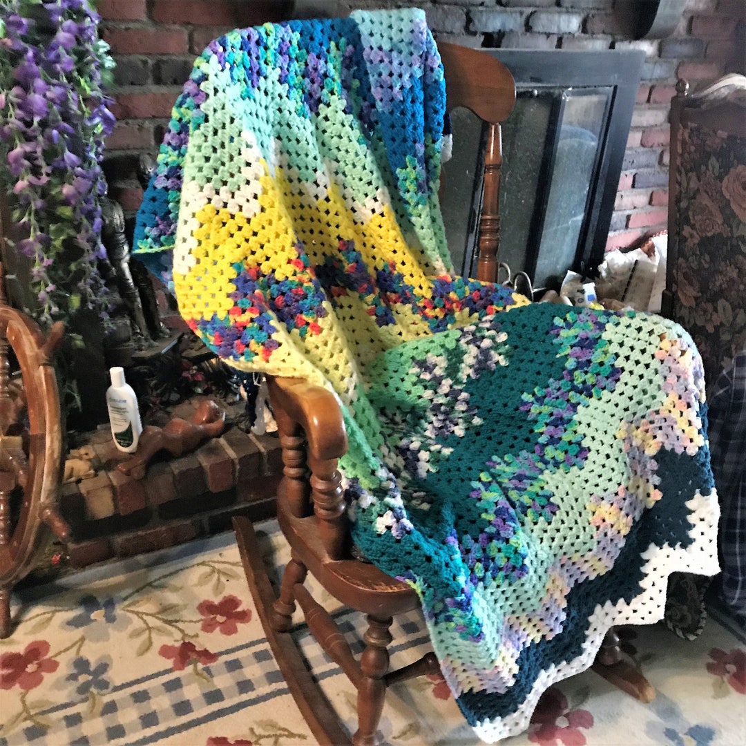 Vintage Hand Made Crocheted Afghan Blanket Throw Wow Colors! - Etsy