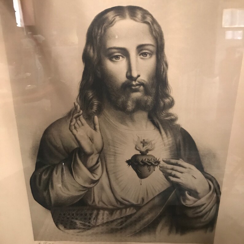 Antique Sacred Heart of Jesus Signed by Grellet Stephen | Etsy