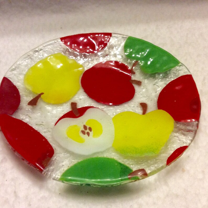 SALE Anne C. Ross Fused Glass Plate With Apples Decor. Handmade One of ...