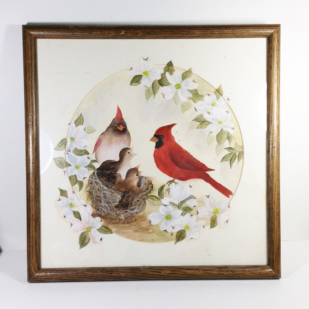 Original Watercolor Cardinals and Nest Painting Signed Carol Clement - Etsy