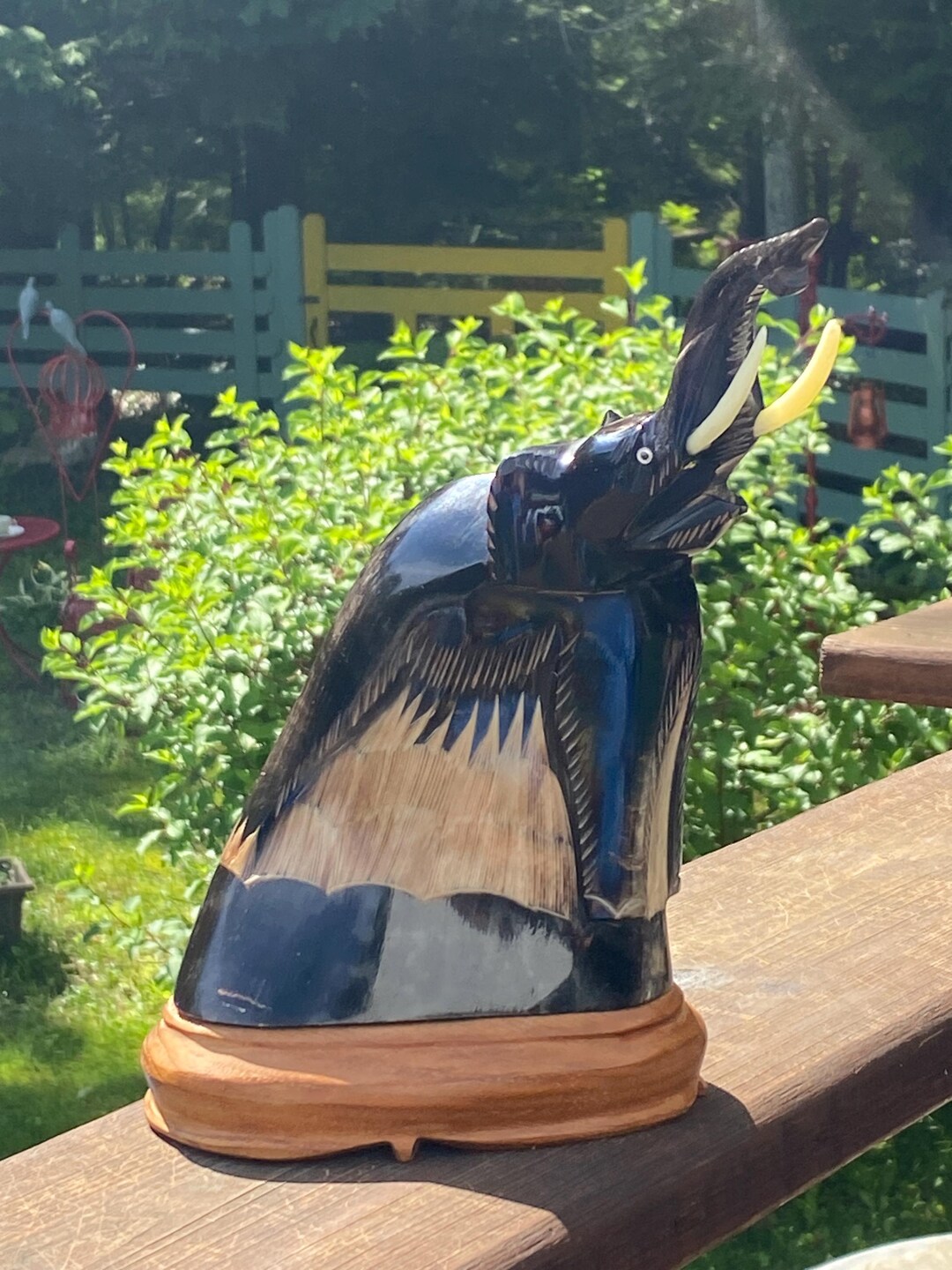 Hand Carved Elephant on Cow Horn Figurine Statue - Etsy