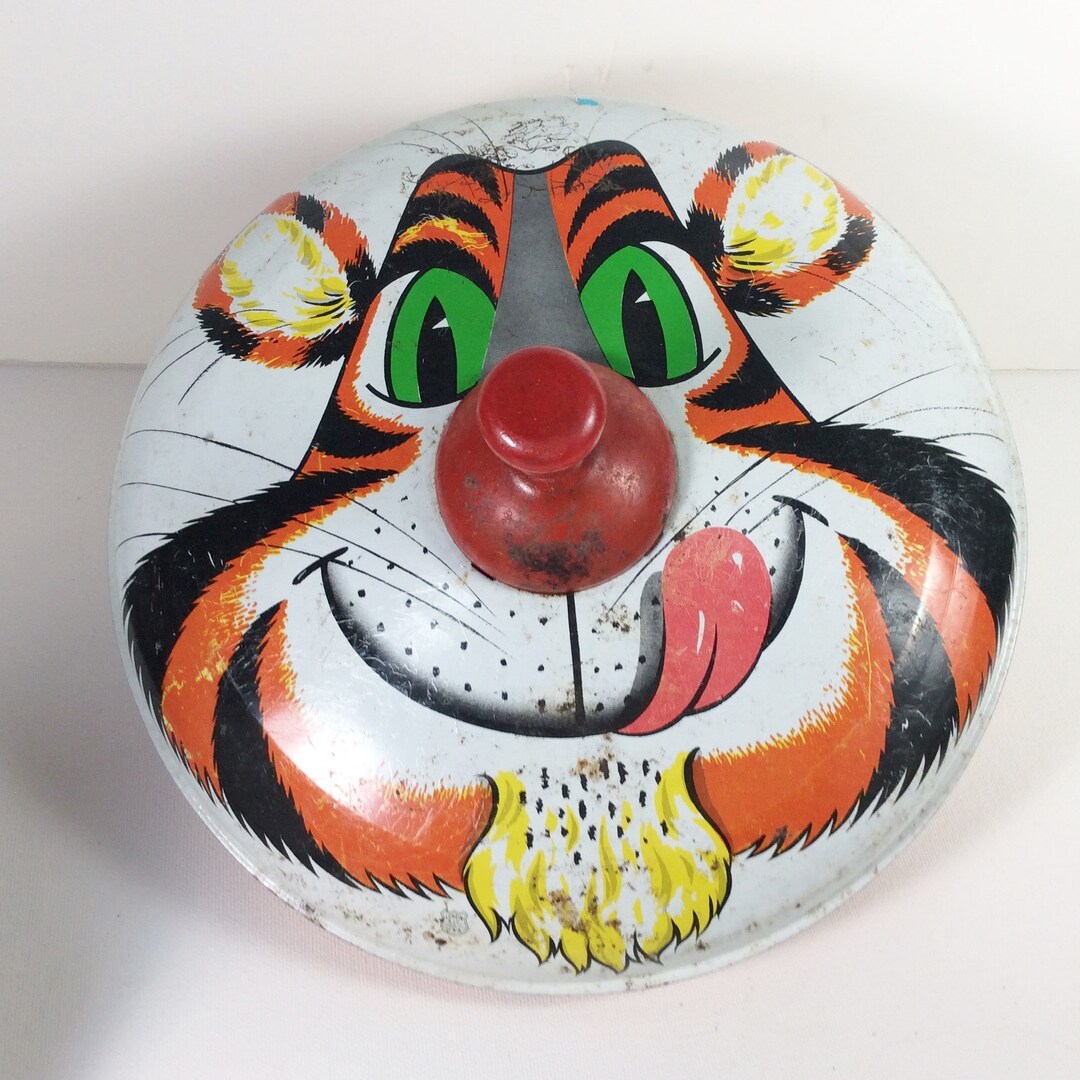 Vintage J Chein Tiger Metal Spinning Toy Top RARE Find Works Great - Etsy