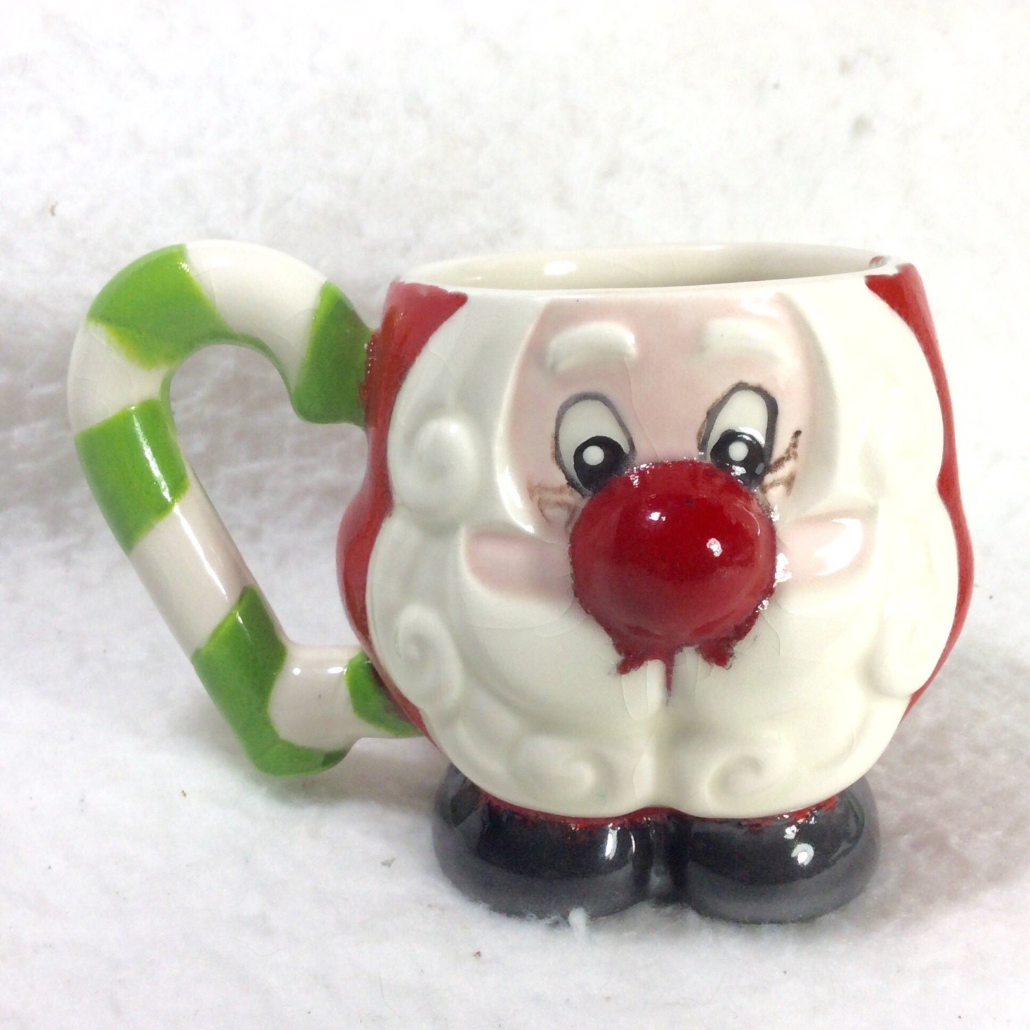 Santa Claus Coffee Mug Candy Cane Handle Big Nose Left - Etsy