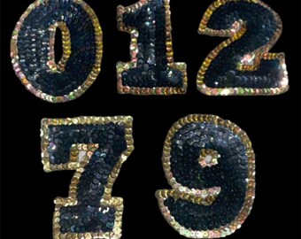 Chunky Varsity Number Font Sparkle Glitter Patch Iron or Sew on Vinyl ...