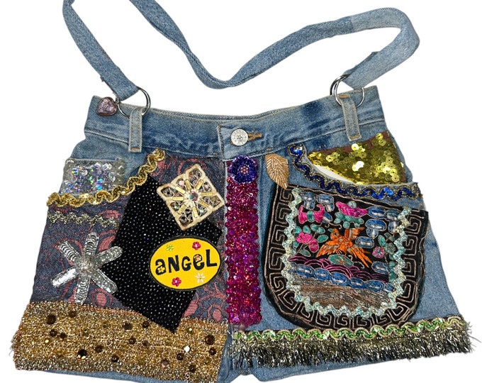 Handmade Jean Purse "angel", 15" X 10" With Jean Strap - Etsy