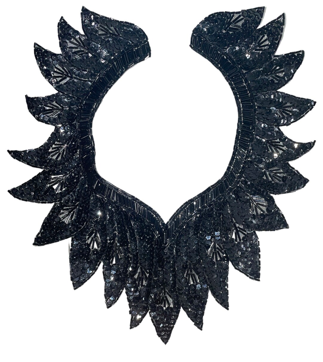 Designer Motif Neck Line With Black Sequins and Beads 11 X 12 - Etsy