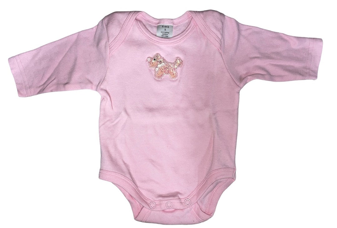 Pink Baby Onesie Long Sleeve With Sequin Pink Puppy Size S - Etsy