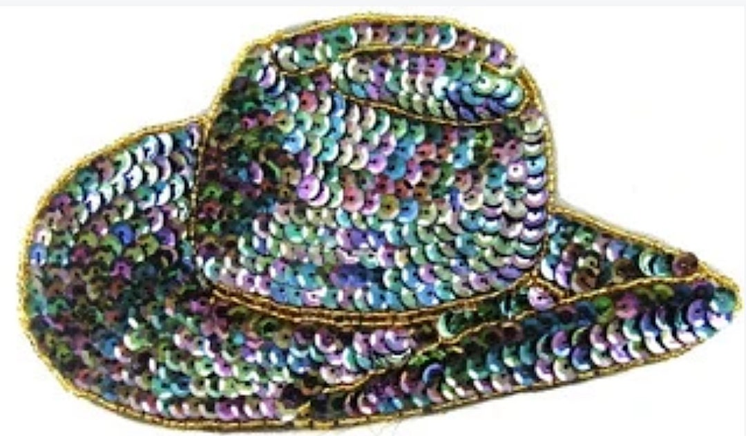 Cowboy Hat in Moonlite Sequins & Gold Beads 4.5 X 7.5 - Etsy