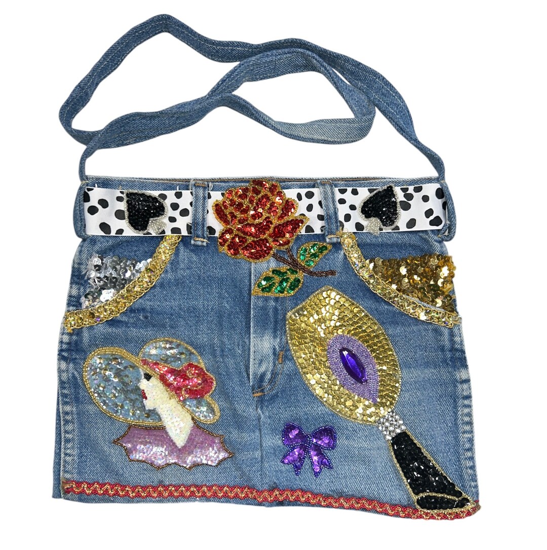 Handmade Jean Purse "fanciful", 14" X 11" With Jean Strap - Etsy