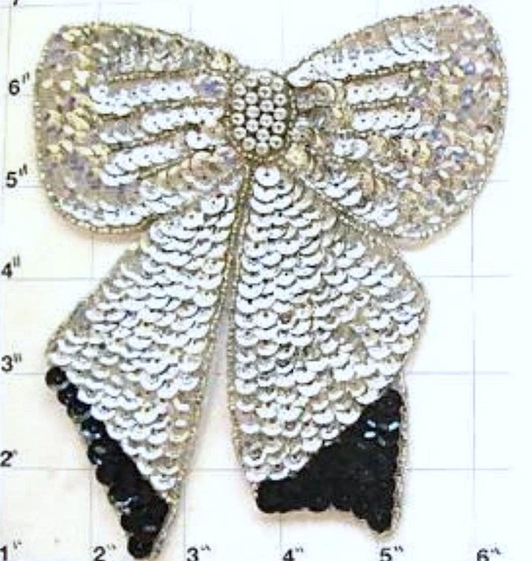 Bow With Silver With Black Sequins and Beads 6.5x 5.25 - Etsy