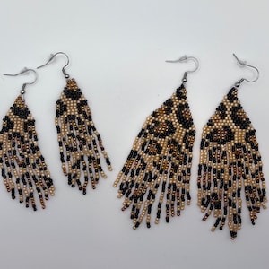 Leopard Print Beaded Earrings in Two Sizes, Cheetah Earrings, Animal ...