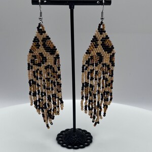 Leopard Print Beaded Earrings in Two Sizes, Cheetah Earrings, Animal ...