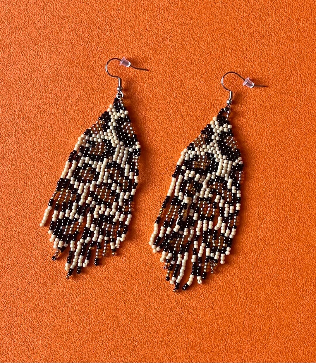 Leopard Print Beaded Earrings in Two Sizes, Cheetah Earrings, Animal ...