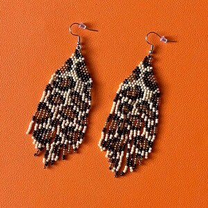Leopard Print Beaded Earrings in Two Sizes, Cheetah Earrings, Animal ...