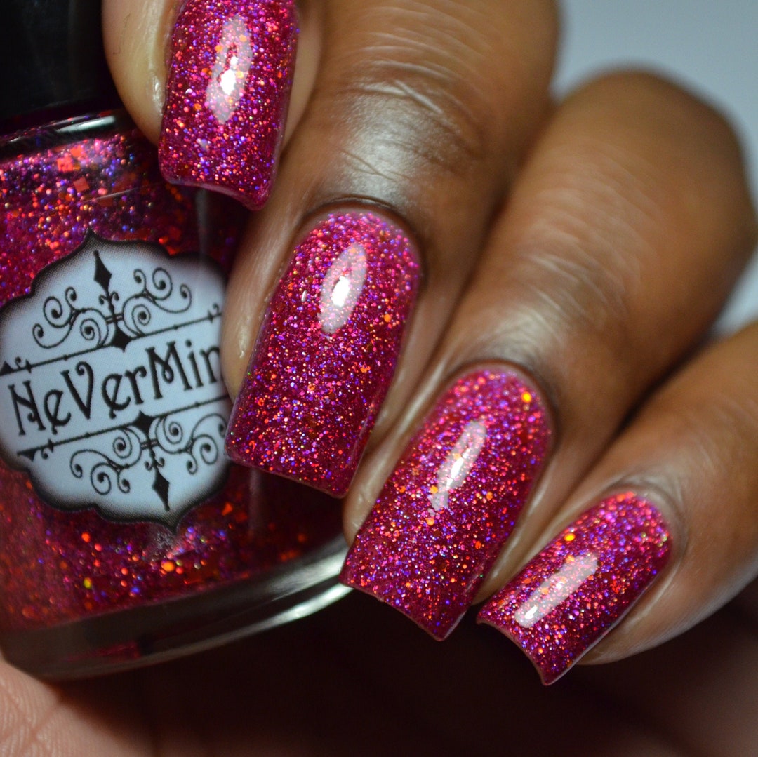 Pink Jelly Nail Polish With Holo Glitter - Raspberry Punch - Nevermind ...