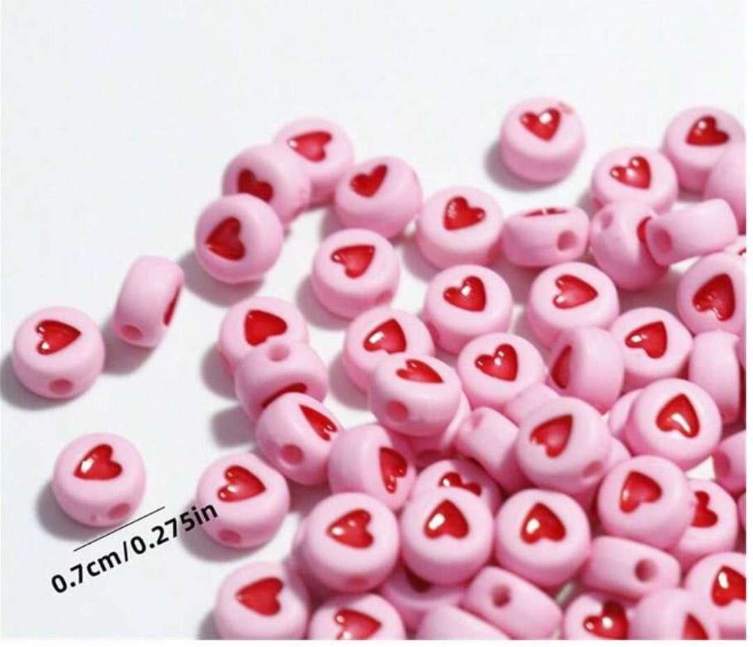 100pcs Pink and Red Round Heart Beads - Etsy