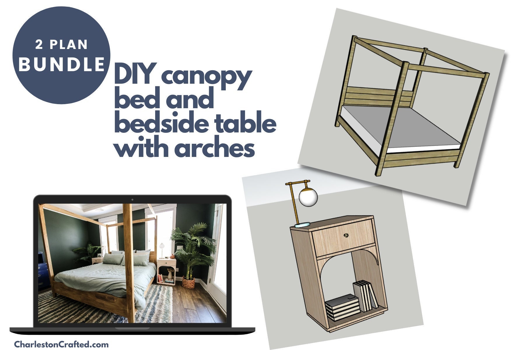 Modern Bedroom Set - Canopy Bed and Arched Bedside Tables - Woodworking ...