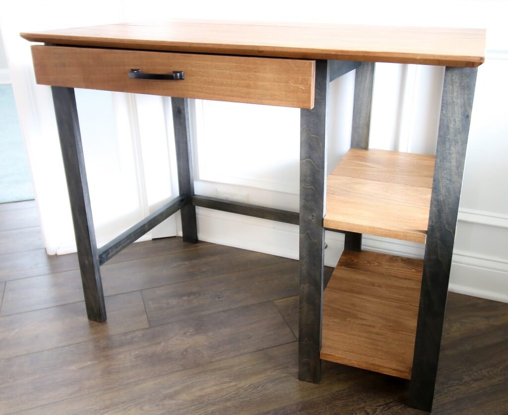 Writing Desk With Drawer and Shelves - Printable PDF Woodworking Plans ...