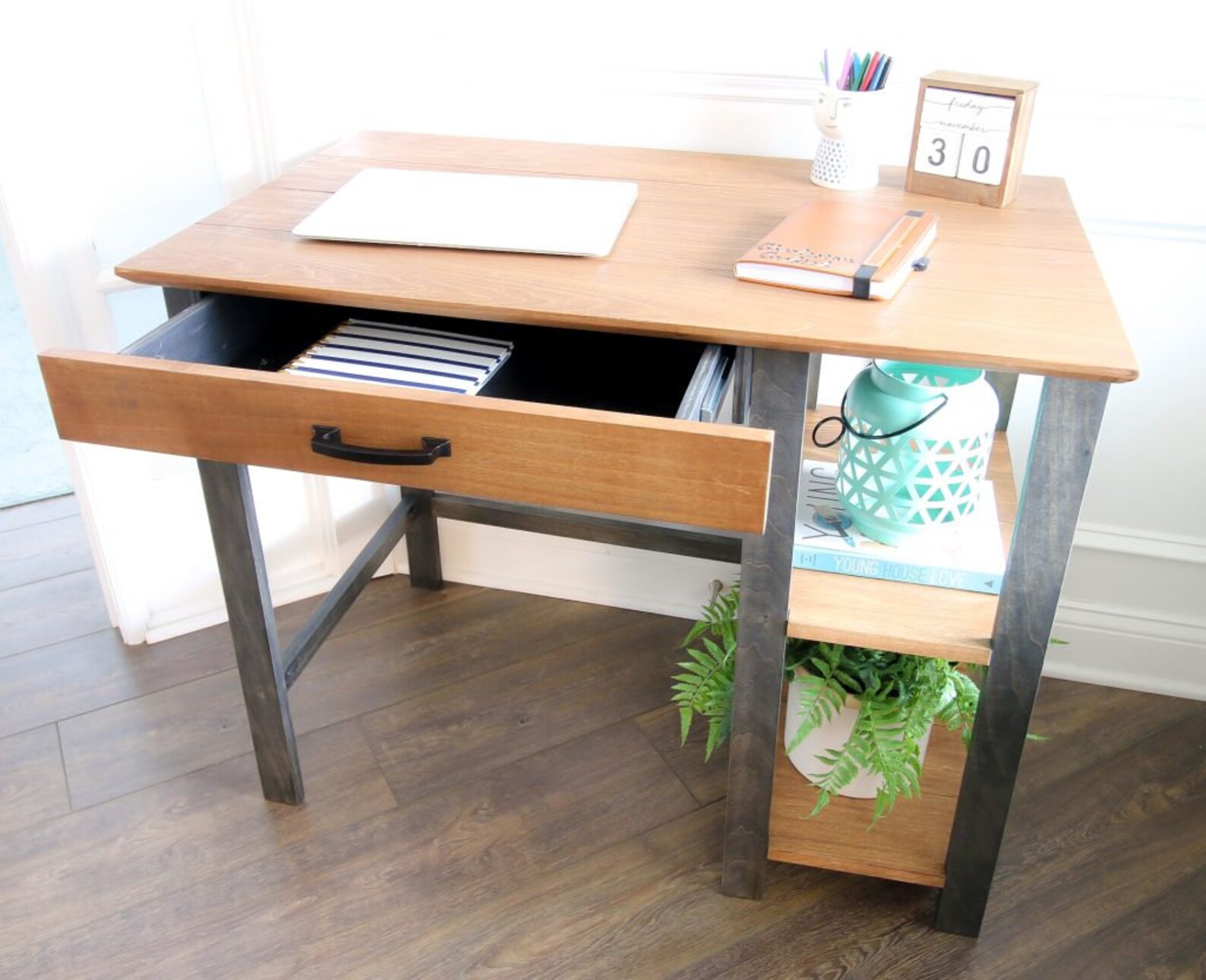 Writing Desk With Drawer and Shelves - Printable PDF Woodworking Plans ...