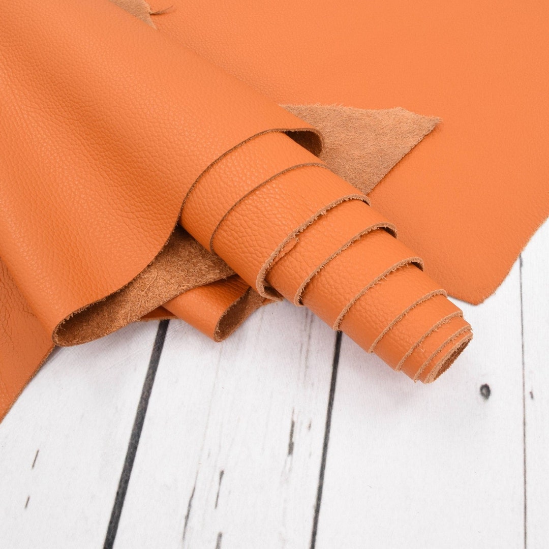 Pebble Grain Leather Pieces / Cowhide / Orange / Burnt / Pebble Grain ...