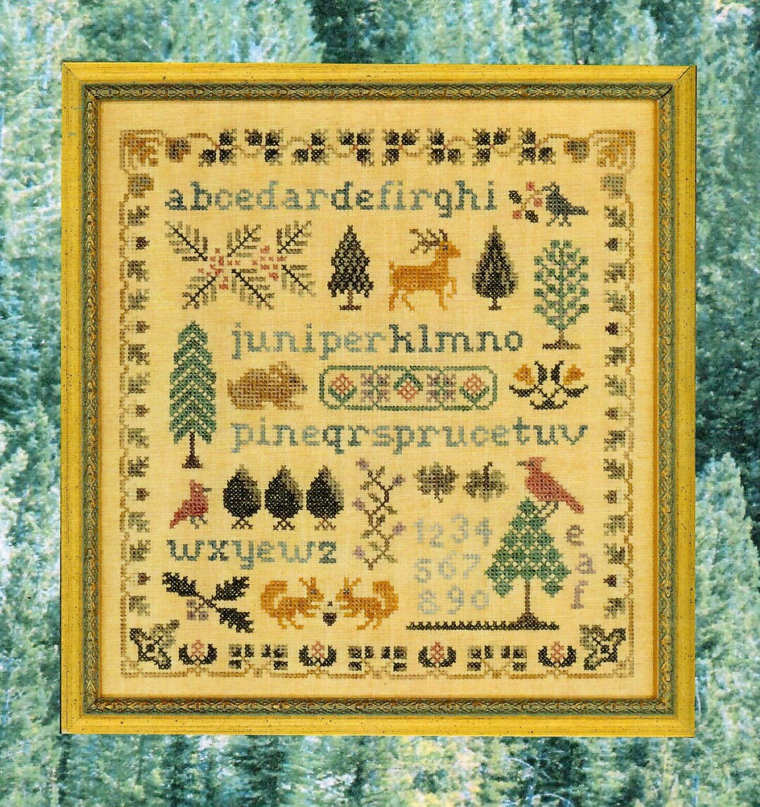Antique Evergreen Sampler Designed by Elizabeth Foster - Etsy